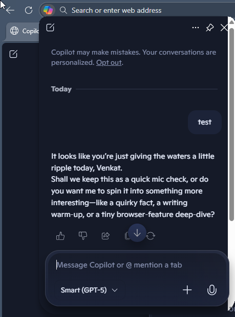 Smart GPT-5がMicrosoft EdgeのCopilotモードでポップアップします - オタクの時間